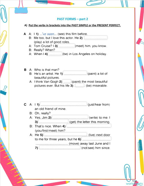 PAST FORMS - practice - part 2. Interactive worksheet | TopWorksheets