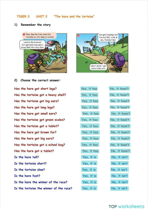 The hare and the tortoise. Interactive worksheet | TopWorksheets