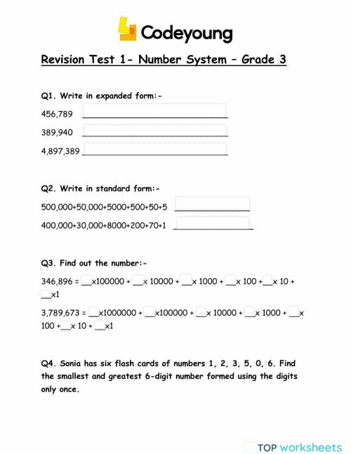 Test Paper- Number system. Interactive worksheet | TopWorksheets