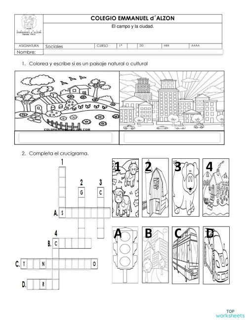 El campo y la ciudad. Ficha interactiva | TopWorksheets