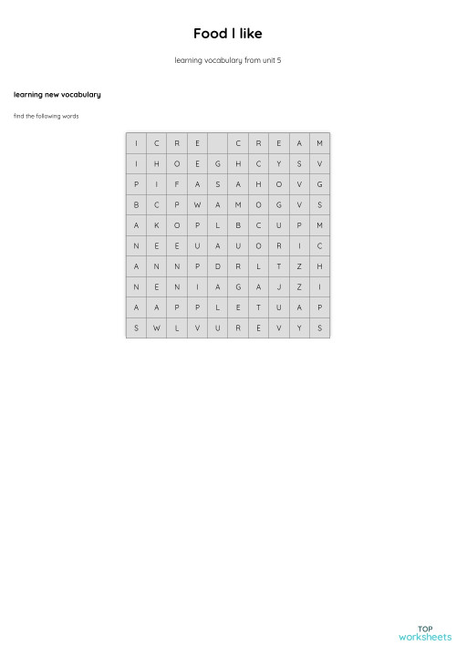 Food l like. Interactive worksheet | TopWorksheets