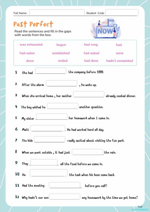 Past Perfect 12. Interactive worksheet | TopWorksheets