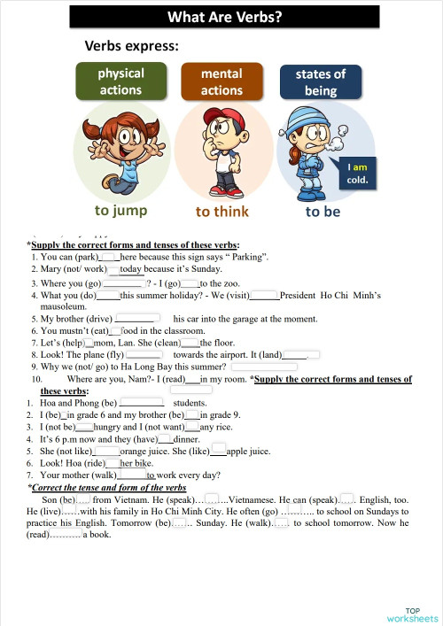 Supply the correct forms of Verbs or Tenses 01. Interactive worksheet ...
