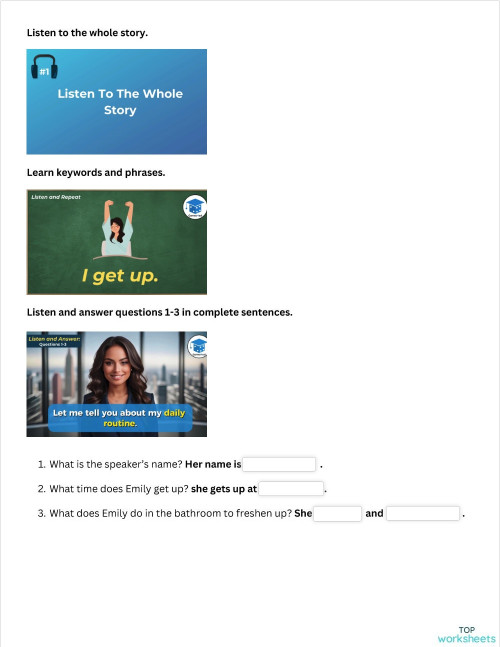 Emily's Routine (Modified). Interactive worksheet | TopWorksheets