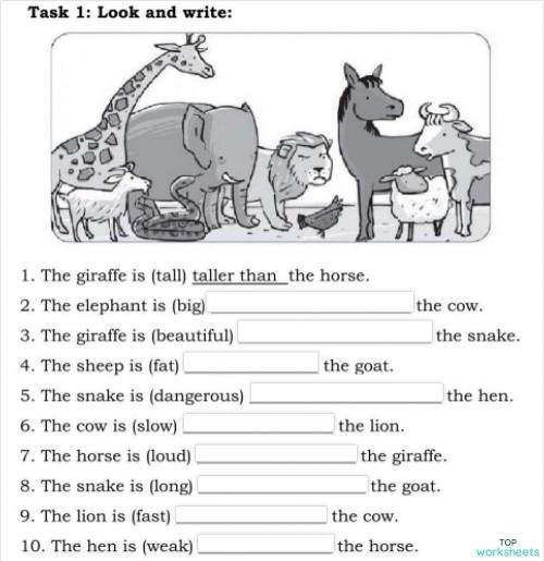 Comparatives animals. Interactive worksheet | TopWorksheets