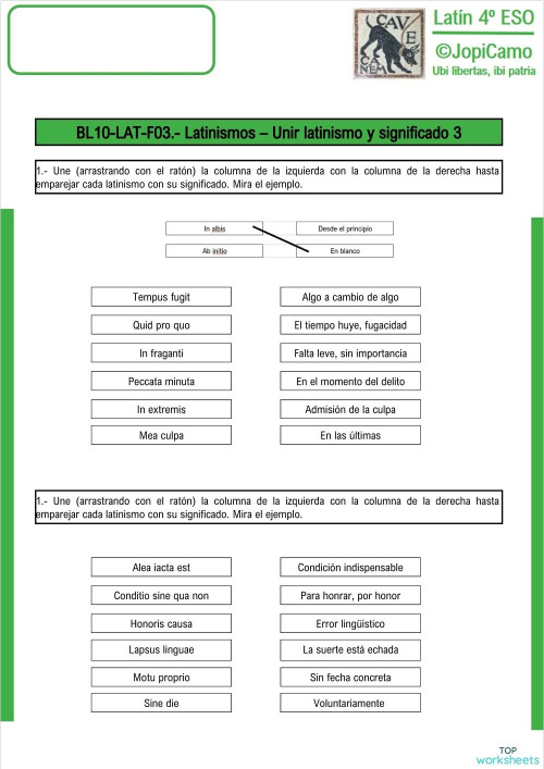 Latín 4º ESO: fichas interactivas y ejercicios online | TopWorksheets