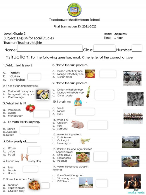 Grade 2 final exam. Interactive worksheet | TopWorksheets