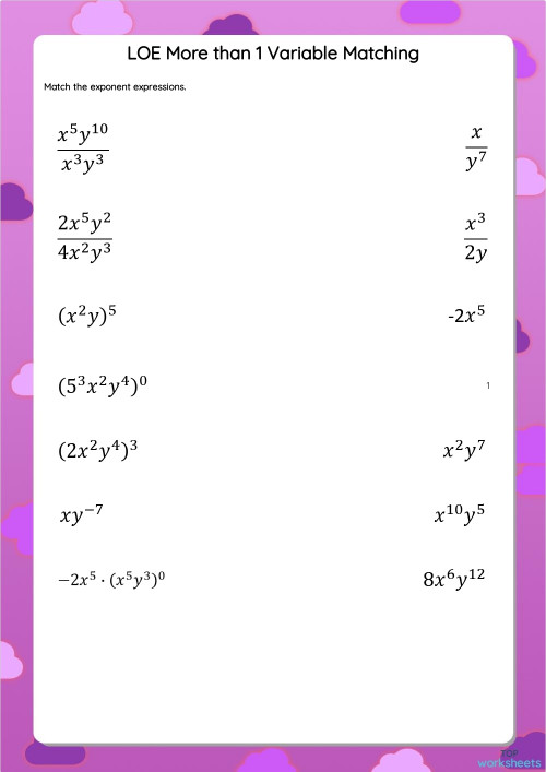 Loe More Than 1 Variable Matching Interactive Worksheet Topworksheets