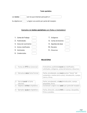 TEXTO APELATIVO. LA CARTA.. Ficha interactiva | TopWorksheets