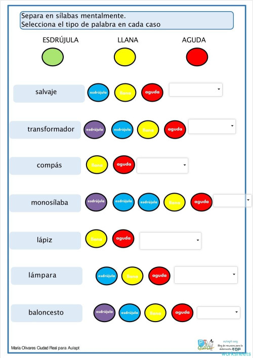 Acentuación: fichas interactivas y ejercicios online | TopWorksheets