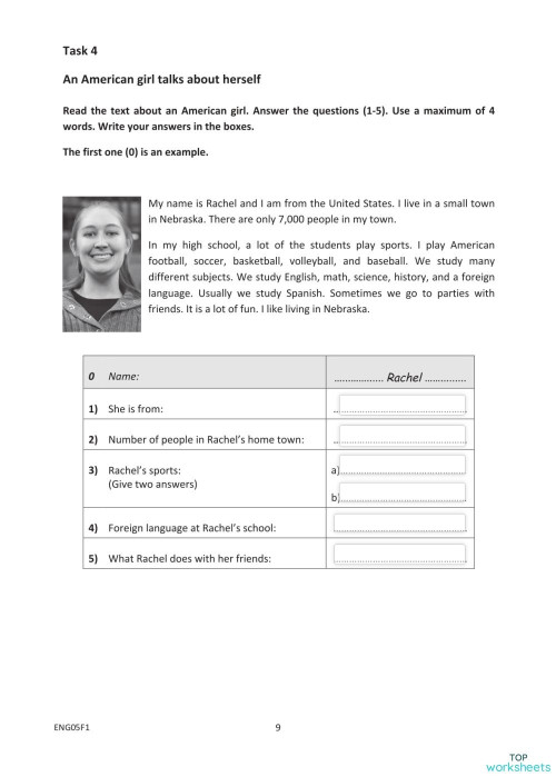 An American girl talks about herself _ Reading. Interactive worksheet ...