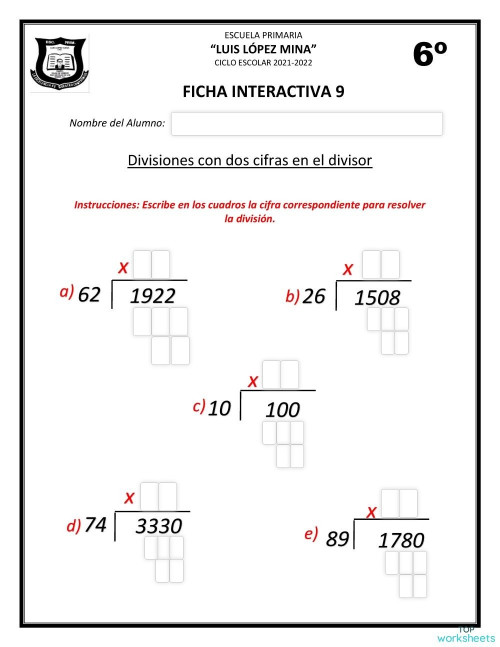 División: fichas interactivas y ejercicios online | TopWorksheets
