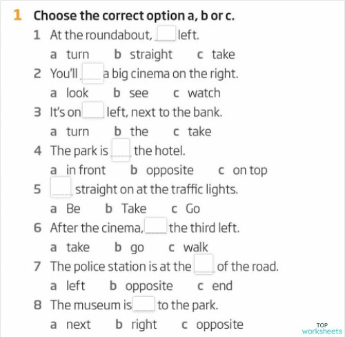 giving directions. Interactive worksheet | TopWorksheets