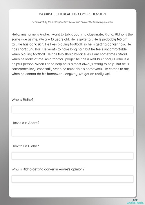 WORKSHEET II READING COMPREHENSION. Interactive worksheet | TopWorksheets