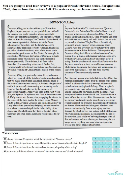 CAE Practice Tests PAPER 1 - READING AND USE OF ENGLISHPART 6 DOWNTON ...