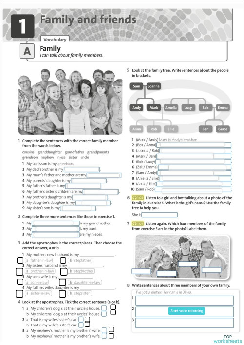 Family and friends. Interactive worksheet | TopWorksheets