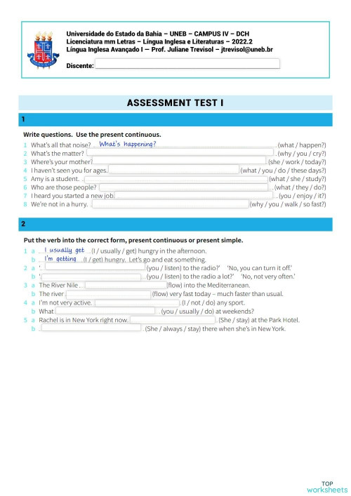 Advanced English Assessment Test I. Interactive worksheet | TopWorksheets