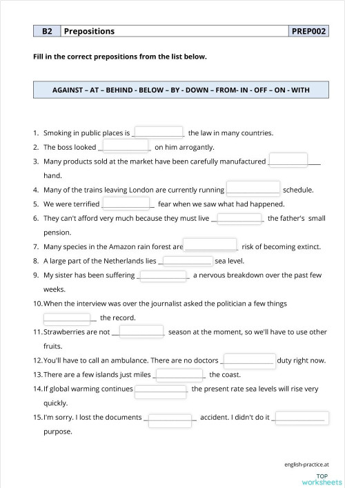 Prepositions - B2 - 2. Interactive worksheet | TopWorksheets