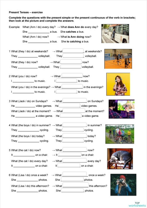 Present Tenses - exercise. Interactive worksheet | TopWorksheets