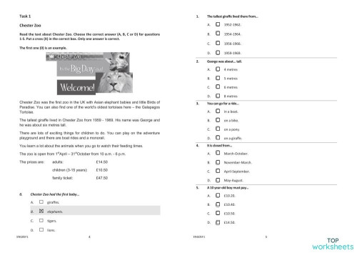 Chester Zoo _ Reading and comprehension. Interactive worksheet ...