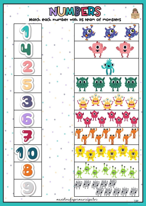 Match each number with its team of monsters. Interactive worksheet ...