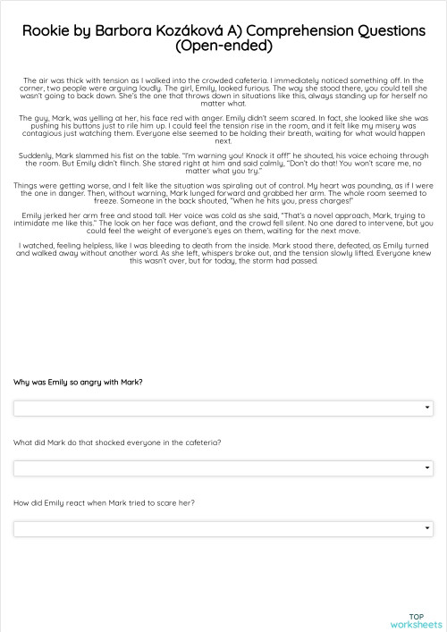 Rookie by Barbora Kozáková A) Comprehension Questions (Open-ended ...