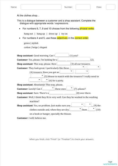 At the clothes shop. Interactive worksheet | TopWorksheets