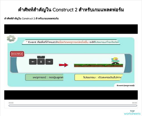คำศัพท์สำคัญใน Construct 2 สำหรับเกมแพลตฟอร์ม ใบงานเชิงโต้ตอบ ...