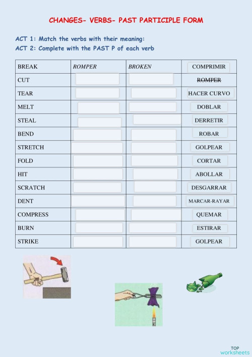CHANGES- VERB FORMS. Interactive worksheet | TopWorksheets