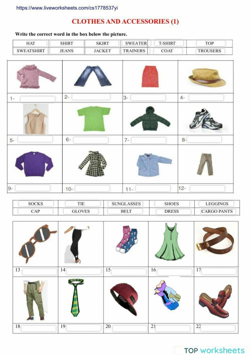 Clothes and accessories (1). Interactive worksheet | TopWorksheets