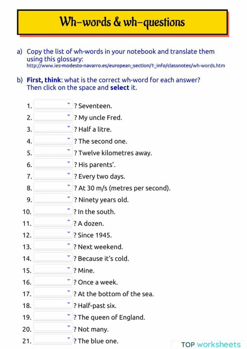 Interactive worksheets and online exercises in english | TopWorksheets