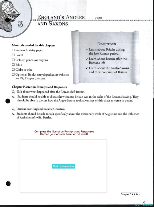 Chapter 3: England's Angles and Saxons Pg 43-44. Interactive worksheet ...