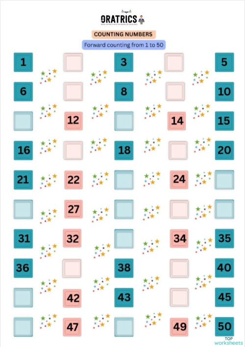 Counting Numbers 1-50. Interactive worksheet | TopWorksheets