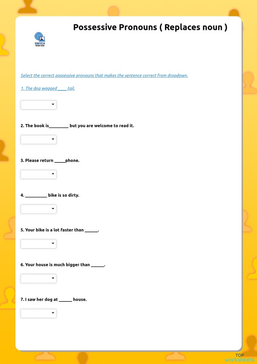 Possessive Pronouns ( Replaces noun ). Interactive worksheet ...