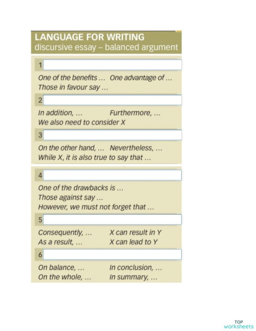 Language for writing essay. Interactive worksheet | TopWorksheets