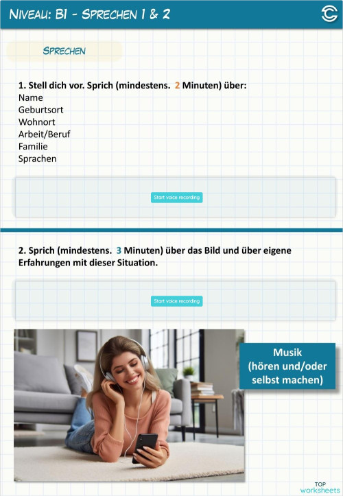 B1 Sprechen 1&2 - public. Interaktives Arbeitsblatt | TopWorksheets