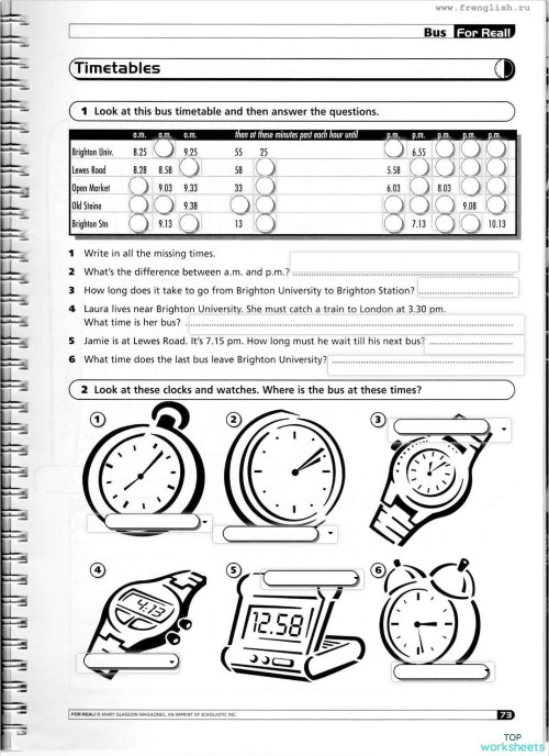 TIMETABLES: Telling time. Interactive worksheet | TopWorksheets