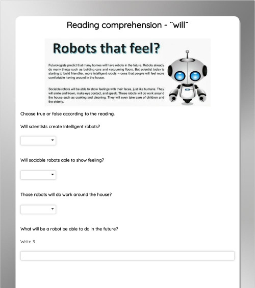 Reading comprehension - ¨will¨. Interactive worksheet | TopWorksheets