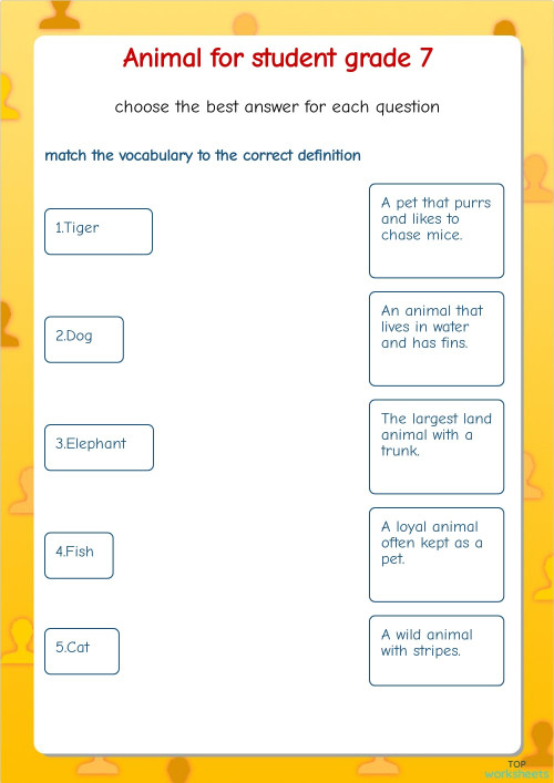 Animal for student grade 7. Interactive worksheet | TopWorksheets