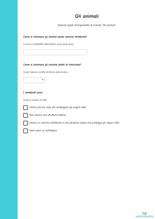 Gli animali. Scheda interattiva | TopWorksheets