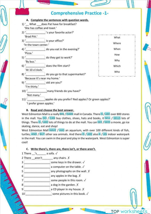 Comprehensive Practice 1. Interactive worksheet | TopWorksheets