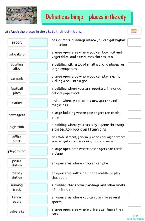Game - Definitions bingo - Places in the city. Interactive worksheet ...