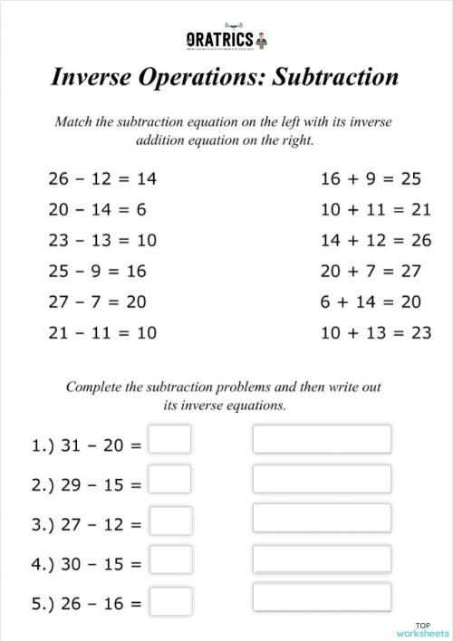 Subtraction PP. Interactive worksheet | TopWorksheets