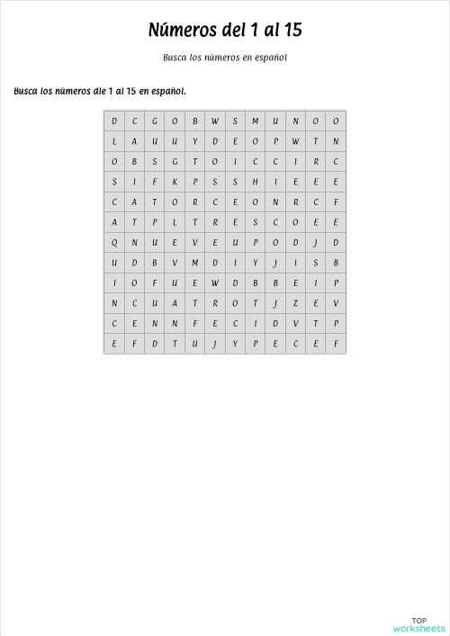 Números del 1 al 15. Ficha interactiva | TopWorksheets