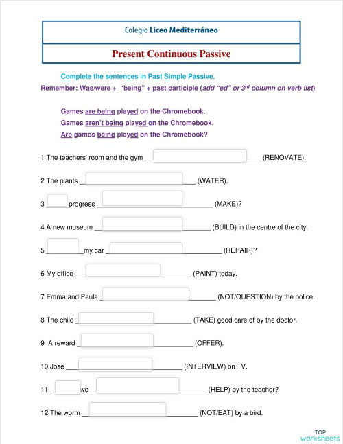 Present Continuous Passive. Interactive worksheet | TopWorksheets
