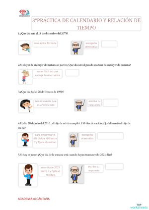 3°práctica calendario. Ficha interactiva | TopWorksheets
