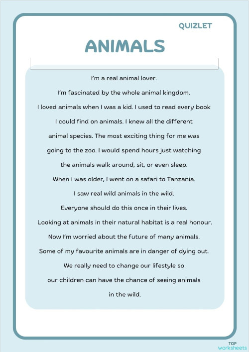 1-minute-talk Animals. Interactive worksheet | TopWorksheets