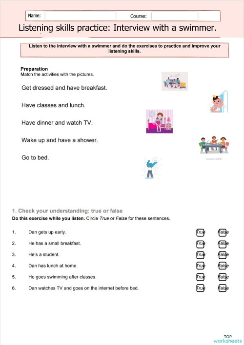 Listening comprehension: interactive worksheets and online exercises ...