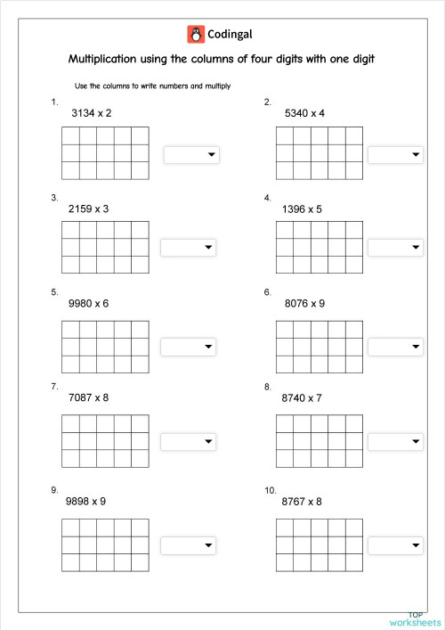 M_G02M10L48_WA02_Multiplication using the columns of four digits with one digit. Interactive ...