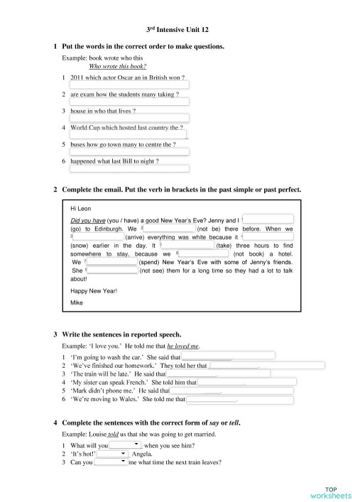 3RD INTENSIVE UNIT 12. Interactive worksheet | TopWorksheets